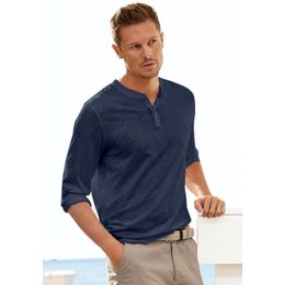 H.I.S. Langarmshirt H.I.S "- Henleyshirt langarm", Herren, Gr. S (44/46), blau (navy), Slub, Obermaterial: 100% Baumwolle, meliert, regular fit normal, Rundhals, abgesteppte Kante, Shirts Langarmshirt, Langarm, Shirt mit Knopfleiste aus strukturierter Baumwoll-Qualit&auml;t, Topseller