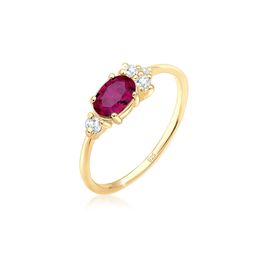 Verlobungsring Elli Premium "Ring Zirkonia Synthetischer Rubin Pink 925 Sterling Silber vergoldet" Gr. 58, rot, Fingerringe, Damen, 58, Silber 925 (Sterlingsilber), Verlobungsring