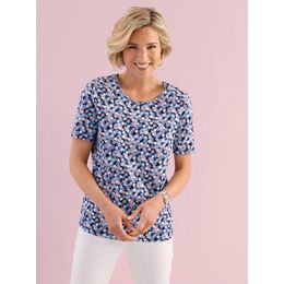Kurzarmshirt Classic Basics "Kurzarm-Shirt", Damen, Gr. 48, bunt (wei&szlig;, marine, bedruckt), 100% Baumwolle, gebl&uuml;mt, gemustert, mehrfarbig, Rundhals, Shirts Kurzarmshirt