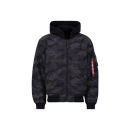 Bomberjacke Alpha Industries "MA-1 Zip Hood Back EMB Camo", Herren, Gr. S, schwarz (schwarz camo), Obermaterial: 100% Nylon, Futter: 100% Nylon, Kapuze: 75% Baumwolle, 25% Polyester, F&uuml;llung: 100% Polyester, Jacken Bomberjacke