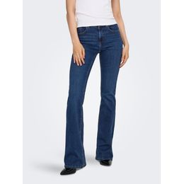 Bootcut-Jeans Only "ONLBLUSH MW B-POC FLARED DNM PIM134 NOOS", Damen, Gr. M, L&auml;nge 30, dunkelblau denim, Denim/Jeans, Obermaterial: 92% Baumwolle, 6% Elastomultiester, 2% Elasthan, unifarben, lang, Jeans Bootcut-Jeans