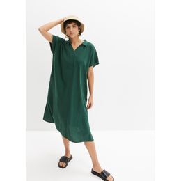 Tunikakleid bonprix "Kaftan-Kleid aus leichtem Leinen-Viskose-Mix", Damen, Gr. 44, N-Gr, gr&uuml;n (dunkelgr&uuml;n), Obermaterial: 55% Leinen, 45% Viskose, bequem, Kleider Tunikakleid, f&uuml;r den Alltag, aus Leinen-Viskose-Mix, weite Kaftan-Form