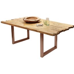 Esstisch Sit, braun (natur, antikbraun, antikbraun, natur), B:200cm H:75,5cm T:100cm, Platte recyceltes Teak, Gestell Metall, Tische, Esstisch, Platte mit Bruchkante aus recyceltem Holz
