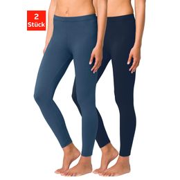 Leggings Vivance ACTIVE, Damen, Gr. 44/46, N-Gr, blau (jeans, denim), Single Jersey, Obermaterial: 95% Baumwolle, 5% Elasthan. Melange in der Packung: 60% Baumwolle, 35% Polyester, 5% Elasthan, unifarben, Basic, Basic lang, Hosen Leggings, mit Gummibund, Loungewear, Topseller