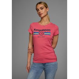 T-Shirt Kangaroos, Damen, Gr. 40/42, lila (himbeere), Rippware, Obermaterial: 100% Baumwolle, sehr figurbetont h&uuml;ftbedeckend, Rundhals, eingesetzt abgesteppte Kante, Shirts T-Shirt, Kurzarm, unifarben und bedruckt, Rundhalsausschnitt, Topseller