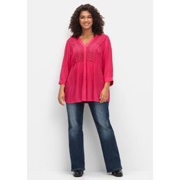 Crepebluse sheego by Joe Browns, Damen, Gr. 50, pink, 100% Viskose, Spitze:100% Baumwolle, unifarben, V-Ausschnitt, Blusen Crepebluse