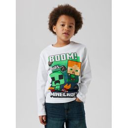 Langarmshirt name it "NKMAC MINECRAFT LS NREG TOP BOX NOOS BFU", Jungen, Gr. 146/152, wei&szlig; (hellwei&szlig; (blank)), Jersey, Obermaterial: 100% Baumwolle, Basic h&uuml;ftbedeckend, Rundhals, abgesteppte Kante, Shirts Langarmshirt