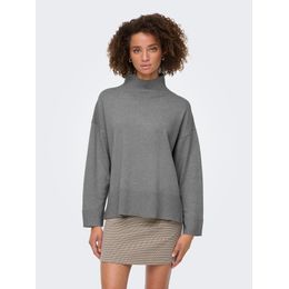Stehkragenpullover Only "ONLCOCO LIFE LS HIGH NECK CC KNT", Damen, Gr. XS, grau (medium grau melange), Strick, Obermaterial: 100% Polyester, unifarben, regular fit, Rippb&uuml;ndchen, Pullover Stehkragenpullover