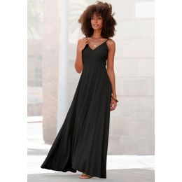Maxikleid Lascana, Damen, Gr. 34, N-Gr, schwarz, Web, Obermaterial: 100% Viskose, unifarben, figurumspielend bodenlang, V-Ausschnitt, Kleider Maxikleid, aus gewebter Viskose, Cut-Out am R&uuml;cken, Sommerkleid, Topseller