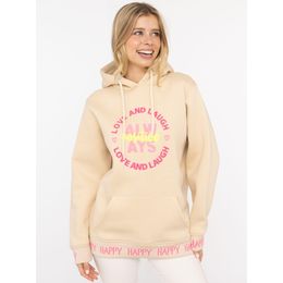 Hoodie Zwillingsherz "Always Positive", Damen, Gr. L/XL, beige, Sweatware, Obermaterial: 50% Baumwolle, 50% Polyester, gestreift, normal normal, ohne Ausschnitt, angesetztes B&uuml;ndchen, Sweatshirts Hoodie, Kapuze, Stickerei, Fronttasche, B&uuml;ndchen-Schriftzug, Langarm