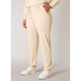 Sweathose Base Level Curvy "JOANNA", Damen, Gr. 54 (56), N-Gr, beige (light beige), Sweatware, Obermaterial: 60% Viskose, 35% Polyamid, 5% Elasthan, unifarben, bequem lang, Hosen Sweathose, mit Kordelzug