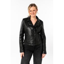 Lederjacke Mauritius "MWMishell SF", Damen, Gr. L, schwarz, Fellimitat: 100% Polyester. Obermaterial: 100% Schafsleder. Futter: 100% Baumwolle. &Auml;rmelfutter: 100% Polyester, unifarben, slim fit normal, Jacken Lederjacke, mit Reverskragen, Slim Fit