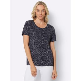 T-Shirt Classic Basics "Druck-Shirt", Damen, Gr. 40, blau (marine, bedruckt), 100% Baumwolle, bedruckt, gemustert, mehrfarbig, Rundhals, Shirts T-Shirt