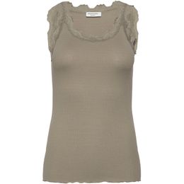 Tanktop rosemunde "Babette Silk Top", Damen, Gr. M, gr&uuml;n (khaki), Feinripp, Obermaterial: 70% Seide, 30% Baumwolle, k&ouml;rpernah h&uuml;ftlang, tiefer Rundhals, Tops Tanktop, Vintage-Spitzenbesatz, breite Tr&auml;ger, feminin, bequem, Seidenmix