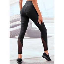 Funktionsleggings Vivance ACTIVE, Damen, Gr. L (44/46), N-Gr, schwarz, Obermaterial: 86% Polyester, 14% Elasthan. Einsatz: 90% Polyester, 10% Elasthan, Mesh, unifarben, figurbetont lang, Hosen Funktionsleggings, mit Wabendesign und Mesheinsatz, Topseller
