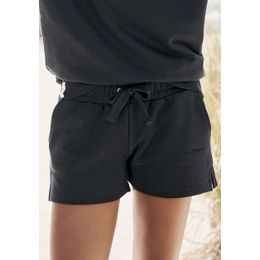 Sweatshorts Lascana, Damen, Gr. 44/46, N-Gr, schwarz, Sweatware, Obermaterial: 100% Baumwolle, bestickt, unifarben, bequem kurz, Hosen Sweatshorts, aus organischer Baumwolle, Loungewear