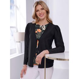 Shirtjacke Classic Basics "Shirtjacke", Damen, Gr. 46, schwarz, 95% Polyester, 5% Elasthan, unifarben, V-Ausschnitt, Shirts Shirtjacke