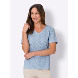 Kurzarmshirt Classic Basics "Kurzarm-Shirt", Damen, Gr. 46, blau (himmelblau, meliert), 50% Baumwolle, 50% Viskose, meliert, V-Ausschnitt, Shirts Kurzarmshirt