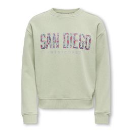 Sweatshirt KIDS Only "KOGRUNA CITY L/S O-NECK BOX CS SWT", M&auml;dchen, Gr. 122/128, desert sage print:san diego, flower heart aop, Sweatware, Obermaterial: 60% Baumwolle, 40% Polyester, bedruckt, Rundhals, Sweatshirts Sweatshirt