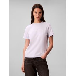 T-Shirt Calvin Klein Jeans "A- INST. LOGO CLASSIC TEE SS", Damen, Gr. S (38), lacey lila, Jersey, Obermaterial: 100% Baumwolle, unifarben, klassisch h&uuml;ftlang, Rundhals, Shirts T-Shirt, mit Logoschriftzug