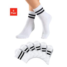 H.I.S. Sportsocken H.I.S, M&auml;dchen, Gr. 47-48, 6x wei&szlig;, Baumwollmischung, unifarben, elastisch, Socken Sportsocken, klassische Tennissocken mit Streifen