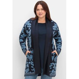 Longstrickjacke sheego, Damen, Gr. 44/46, blau (tiefblau, gemustert), 50% Viskose, 26% Polyamid, 24% Polyester, gemustert, mehrfarbig, Strickjacken Longstrickjacke