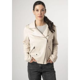Lederimitatjacke Mauritius "2Wtomiwa", Damen, Gr. L, beige (light beige), Obermaterial: 92% Polyester, 8% Elasthan, unifarben, relaxed fit h&uuml;ftlang, Jacken Lederimitatjacke, mit Schulterklappen, mit Nieten
