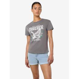 Kurzarmshirt Noisy may "NMBRANDY FRONTPRINT S/S TOP JRS NOOS", Damen, Gr. M, grau (charcoal gray print:eagle), Jersey, Obermaterial: 100% Baumwolle, bedruckt, h&uuml;ftlang, Rundhals, Shirts Kurzarmshirt