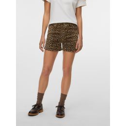 V&eacute;ro Moda Shorts VERO MODA "VMTESS MR DENIM AOP SHORTS NOOS", Damen, Gr. XS (34), N-Gr, silber (silber mink aop:leopard), Web, Obermaterial: 97% Baumwolle, 3% Elasthan, bedruckt, regular fit kurz, Hosen Shorts