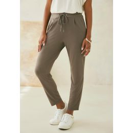 Schlupfhose Lascana, Damen, Gr. 34, N-Gr, grau (taupe), Jersey, Obermaterial: 95% Polyester, 5% Elasthan, unifarben, figurumspielend kn&ouml;chellang, Hosen Schlupfhose, aus glatter Jerseyqualit&auml;t, leichte Sommerhose mit Taschen, b&uuml;gelfrei, Topseller