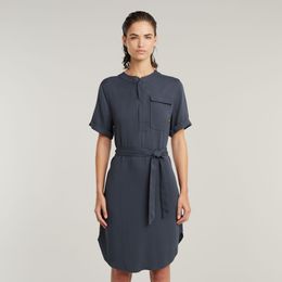 G-Star Raw Blusenkleid G-STAR "Belted Dress", Damen, Gr. XS (34), N-Gr, blau (petrol), Web, Obermaterial: 100% Viskose, unifarben, regular fit ca. Mitte Knie, Serafino, mit Umschlag, Kleider Blusenkleid, mit Bindeg&uuml;rtel