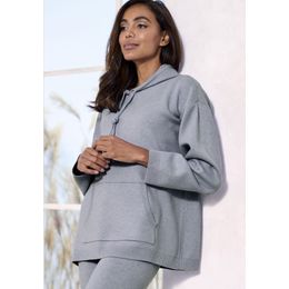 Hoodie ELBSAND, Damen, Gr. 40/42, blau (rauchblau meliert), Feinstrick, Obermaterial: 50% Viskose (LENZING&trade;), 28% Polyester, 22% Polyamid, meliert, unifarben, Sweatshirts Hoodie, aus hochwertigen Strick