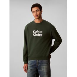 Sweatshirt Calvin Klein "LS EU 350TERRY CALVIN BOLD GRAPH", Herren, Gr. XL, gr&uuml;n (sycamore), Sweatware, Obermaterial: 100% Baumwolle, unifarben, regular fit normal, Rundhals, eingesetzt B&uuml;ndchen, Sweatshirts Sweatshirt, Rundhalsausschnitt, regular fit