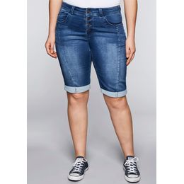 Bermudas sheego, Damen, Gr. 46, Normalgr&ouml;&szlig;en, blau (blau denim), 65% Baumwolle, 33% Polyester, 2% Elasthan, unifarben, Hosen Bermudas