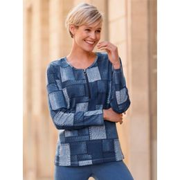 Langarmshirt Classic Basics "Langarm-Shirt", Damen, Gr. 46, blau (eisblau, jeansblau, bedruckt), 100% Baumwolle, gemustert, mehrfarbig, Rundhals, Shirts Langarmshirt