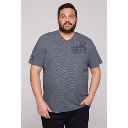 T-Shirt CAMP DAVID, Herren, Gr. M, blau (concrete blau), Jersey, Obermaterial: 100% Baumwolle, gestreift, regular fit taillenbedeckt, V-Ausschnitt, Shirts T-Shirt, mit Label Print und Patch