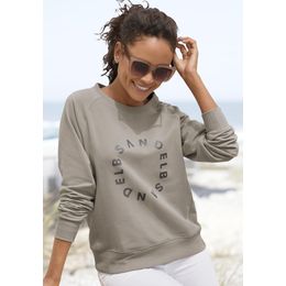 Sweatshirt ELBSAND, Damen, Gr. XL (42), grau (taupe), angeraute Sweatware, Obermaterial: 95% Baumwolle, 5% Elasthan, unifarben mit Farbeinsatz, figurumspielend h&uuml;ftlang, Rundhals, Sweatshirts Sweatshirt, mit Frontprint, Rundhalsausschnitt, Printpullover, casual-sportlich, Topseller