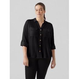 Hemdbluse Vero Moda CURVE "VMBUMPY L/S SHIRT NEW CURVE GA NOOS", Damen, Gr. 48, schwarz, Web, Obermaterial: 100% Viskose, unifarben, regular fit h&uuml;ftbedeckend, V-Ausschnitt, Blusen Hemdbluse