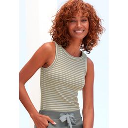 Tanktop ELBSAND "Isa", Damen, Gr. L (40), gr&uuml;n (gr&uuml;n, creme gestreift), Rippware, Obermaterial: 50% Modal, 46% Baumwolle, 4% Elasthan, gestreift, figurbetont h&uuml;ftlang, Rundhals, Tops Tanktop, aus weicher Rippware, sommerliches Top im Streifenlook