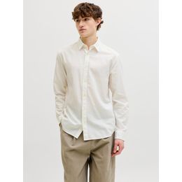 Jack & Jones Langarmhemd JACK & JONES "JJEBREEZE LINEN BLEND SHIRT L/S SN", Herren, Gr. M, N-Gr, wei&szlig;, Web, Obermaterial: 70% Baumwolle, 30% Leinen, unifarben, Hemden Langarmhemd, mit Knopfleiste