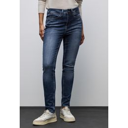 Slim-fit-Jeans Street One "Style York", Damen, Gr. 31, L&auml;nge 28, dunkelblau random, Denim/Jeans, Obermaterial: 89% Baumwolle, 8% Polyester, 3% Elasthan, unifarben, slim fit lang, Jeans Slim-fit-Jeans, mit Stretch