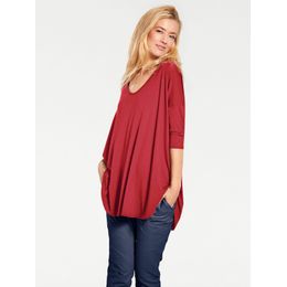 Oversize-Shirt Heine "Oversized Shirt", Damen, Gr. 48/50, rot, 95% Viskose, 5% Elasthan, unifarben, V-Ausschnitt, Shirts Oversize-Shirt