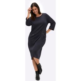 Etuikleid sheego "Etuikleid", Damen, Gr. 52, Normalgr&ouml;&szlig;en, blau (tiefblau), Jersey, 70% Polyester, 25% Viskose, 5% Elasthan, unifarben, knielang, Rundhals, Kleider Etuikleid