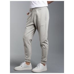 Jerseyhose TRIGEMA "TRIGEMA Jogginghose mit B&uuml;ndchen", Herren, Gr. XXL, US-Gr&ouml;&szlig;en, grau (grau, melange), Sweatware, 70% Baumwolle, 30% Polyester, Hosen Jerseyhose