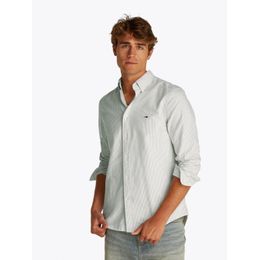 Langarmhemd Tommy Jeans "TJM SLIM STRIPE OXFORD SHIRT EXT", Herren, Gr. XXL, N-Gr, gr&uuml;n (aruba gr&uuml;n stripe), Web, Obermaterial: 100% Baumwolle, slim fit normal, Rundhals, eingesetzt,&Auml;rmel mit &Auml;rmelschlitz Manschette mit Kn&ouml;pfen, Hemden Langarmhemd, Mit Button-Down-Kragen