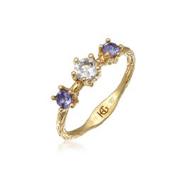 Silberring HAZE & GLORY "Ring Topas Lolite Edelstein Klassik 375 Gelbgold" Gr. 52, gold, Fingerringe, Damen, 52, Gelbgold 375, Silberring
