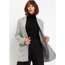 Jerseyblazer bonprix "Langer Jersey-Blazer mit Taschen", Damen, Gr. 38, grau (hellgrau meliert), Obermaterial: 67% Polyester, 33% Viskose. Futter: 100% Polyester, loose fit, Blazer Jerseyblazer, mit Reverskragen, lockere Passform, aus Viskose und Polyester