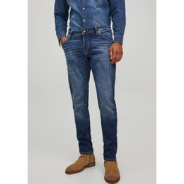 Jack & Jones Slim-fit-Jeans JACK & JONES "JJIGLENN &ndash; Slim-Fit-Jeans mit niedriger Leibh&ouml;he", Herren, Gr. 30, L&auml;nge 32, blau, Denim/Jeans, Obermaterial: 99% Baumwolle, 1% Elasthan, Abriebeffekte, slim fit, Jeans Slim-fit-Jeans, Used, modisch, slim fit, Denim/Jeans