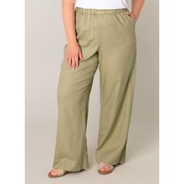 Leinenhose Base Level Curvy "Yula", Damen, Gr. 54/56, N-Gr, soft army, Web, Obermaterial: 55% Leinen, 45% Viskose, unifarben, loose fit lang, Hosen Leinenhose, Sommerhose, Leinen-Viskose-Mix, mit elastischem Bund
