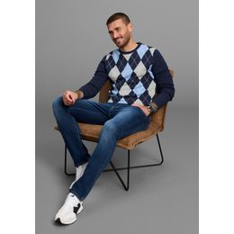Rundhalspullover DELMAO "Neue Kollektion Modisches Highlight", Herren, Gr. 3XL (64/66), blau (marine, hellgrau), Strick, Obermaterial: 50% Baumwolle, 50% Polyacryl, Rautenmuster, Basic schmal, Rundhals, Rippb&uuml;ndchen, Pullover Rundhalspullover, Feinstrick mit Rautenmuster, ideal die &Uuml;bergangszeit